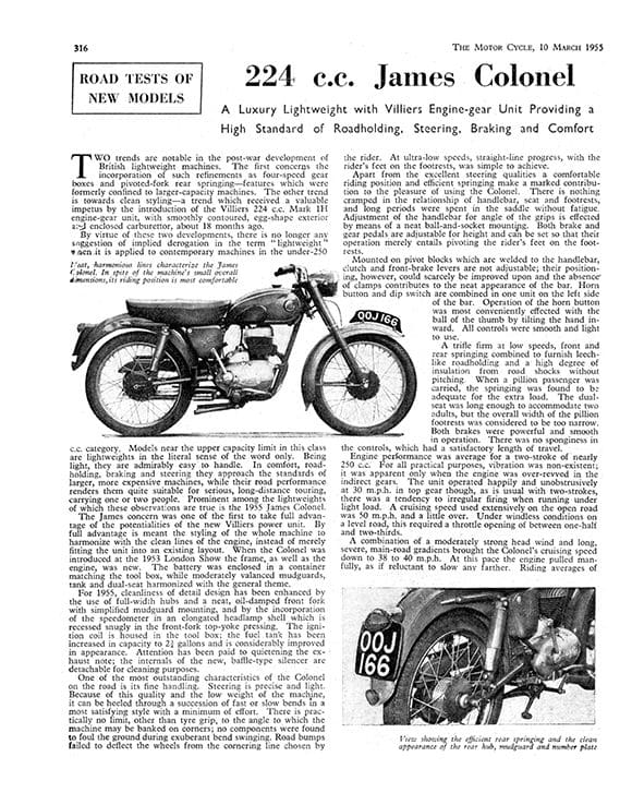 James Colonel 224 c.c. 1955 - Road Test - PDF DOWNLOAD - The Classic ...