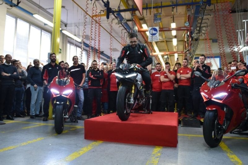 Ducati starts V4 production and the first one's ready to go. Yeah, the most gorgeous bike so far ...
